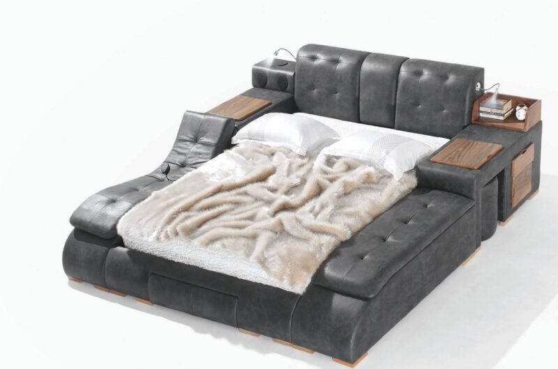Velsen Luxury Smart TV Bed With Chaise Lounger Chair and Bluetooth ...